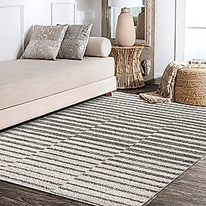 JONATHAN Y MOH204A-4 Lyla Offset Stripe Indoor Farmhouse Area-Rug Bohemian Minimalistic Striped Easy-Cleaning Bedroom Kitchen Living Room Non Shedding, 4 X 6, Grey
