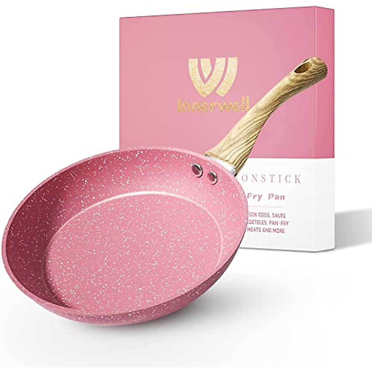 Frying Pan Nonstick, 8 Inch Pink Egg Pan, Non Stick Fry Pan 100% PTFE PFOA-Free Omelet Pan, Toxin-Free Skillets Stone Cookware, Anti-Warp Base with All Stove Tops Available, Induction Compatible