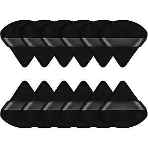 Maitys Fiber Triangular Makeup Puffs, 12 Pieces, Black, Soft Reusable Face Cosmetic Tools for Foundation, Powder, Blush, Concealer & More