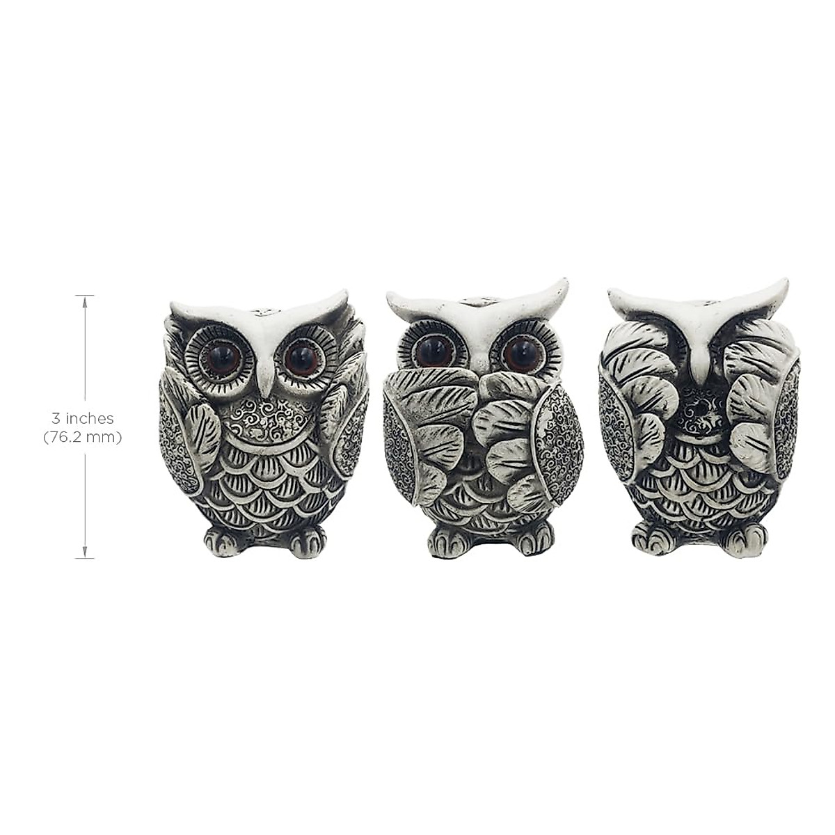 Owl Statue Home Décor Owls Figurine Family Set of 3 Cute Owl Lovers Black & White Gifts for Mom, Zen Mood Gifts, See Hear Speak No Evil, Nice Home Office Decoration, Positive Vibes