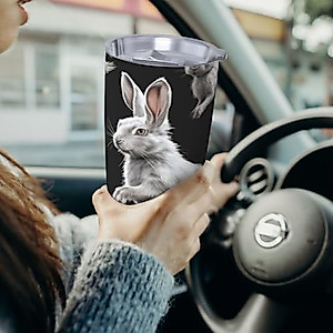 EKPRAVDKTF Bunny Rabbit 20oz Insulated Stainless Steel Tumbler With Lids And Straws, Double Wall Vacuum Travel Coffee Mug, Thermal Cup For Cold & Hot Drinks, Reusable Metal Straw & Brush