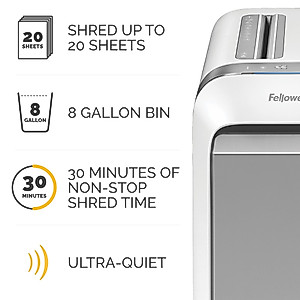 Fellowes Powershred LX220 Micro-Cut Shredder, 20 Manual Sheet Capacity, White