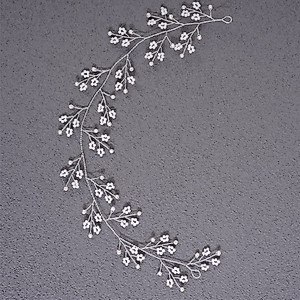 Chargances Bridal Pearl Bohemia Hairpiece for Weddings, Proms, Festivals (silver, 16 inches, 1 Count)