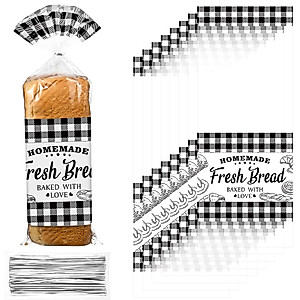 Bread Bags for Homemade Bread Christmas Plastic Bread Bags with Twist Ties Clear Bread Bags Black Buffalo Plaid Baked Bread Bags Fresh Bread Bag for Home Bakers and Bakery 10 x 20 Inch (50 Pcs)