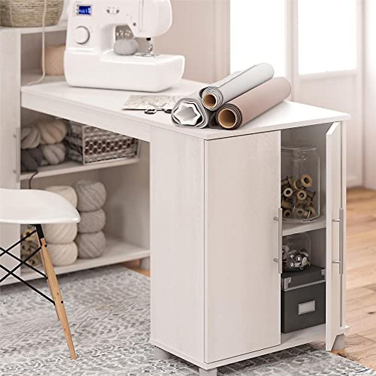 SystemBuild Evolution Camberly Hobby & Craft Desk w/Storage Cabinet in Ivory Oak