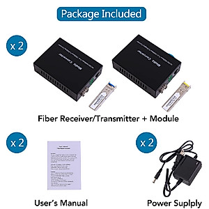 A Pair of 1.25G Gigabit Ethernet Fiber Media Converters with SFP LC Single Core Transceiver Module, Single-Mode LC, SMF RJ45 to SFP Slot up to 30KM, 10/100/1000Base-Tx to 1000Base-SX (2 Pack)