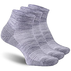 RZTT 90% Merino Wool Socks for Women, Running Ankle Socks for Men, Lightweight Breathable Low Cut No Show Athletic Socks with Arch Support,3 Pack,Medium,Light Grey