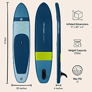 Retrospec Weekender-Tour 11' Inflatable Stand Up Paddleboard iSUP Bundle with Carrying Case, 3 Piece Adjustable Aluminum Paddle, 3 Removable Fins, Pump, and Cell Phone Case