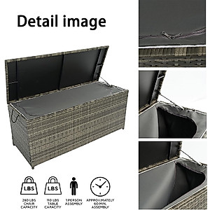 113 Gallon Waterproof Large Wicker Patio Deck Box with Lids, Outdoor Indoor Storage Box Home Bench Storage Container Cabinet for Furniture Cushions, Pillows, Kids Toys and Garden Tools, Gray