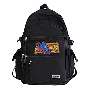 JARKJARD Kawaii Backpack Cute Aesthetic Backpack for School College Student Travel Bookbag for Girls Large Capacity Casual Daypack(Black)