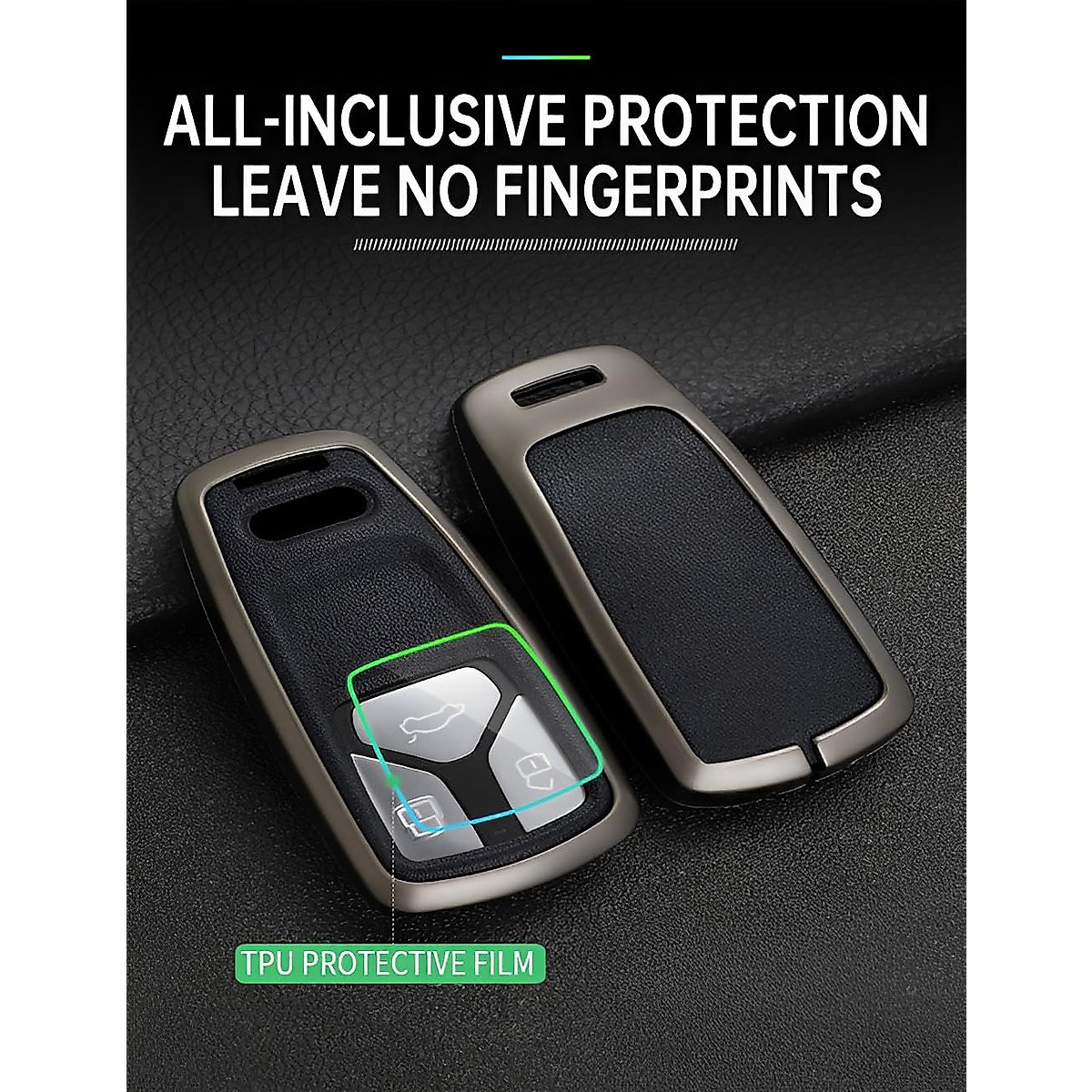 for Audi Key Fob Cover Case Metal Shell Car Smart Keys Protect Keychain Compatible Audi A4 A5 Q7 Q5 TT RS A3 A6 SQ5 SQ7 R8 S5 (P-AODIBqh-Black)