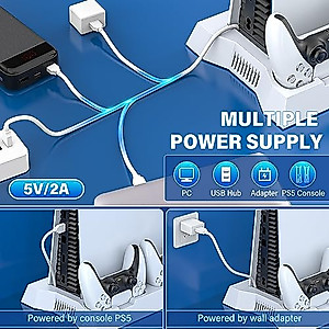 DBEPANK Stand and Cooling Station with Dual Controller Charging Station for PS5 Vertical Stand with Headset Holder for PS5 Accessories for Playstation 5 Console Cooling Fan Stand White