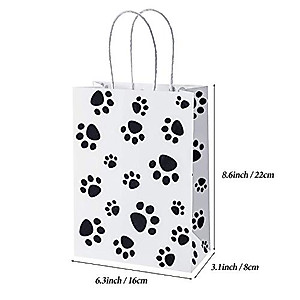 Blulu 20 Pieces Puppy Dog Paw Print Treat Bags with Paper Twist Handles, Paper Paw Print Goodie Bags Dog Gift Bags Cat Treat Bags for Pet Treat Party Favor, 6.3 x 3.1 x 8.6 Inch（White Backing）