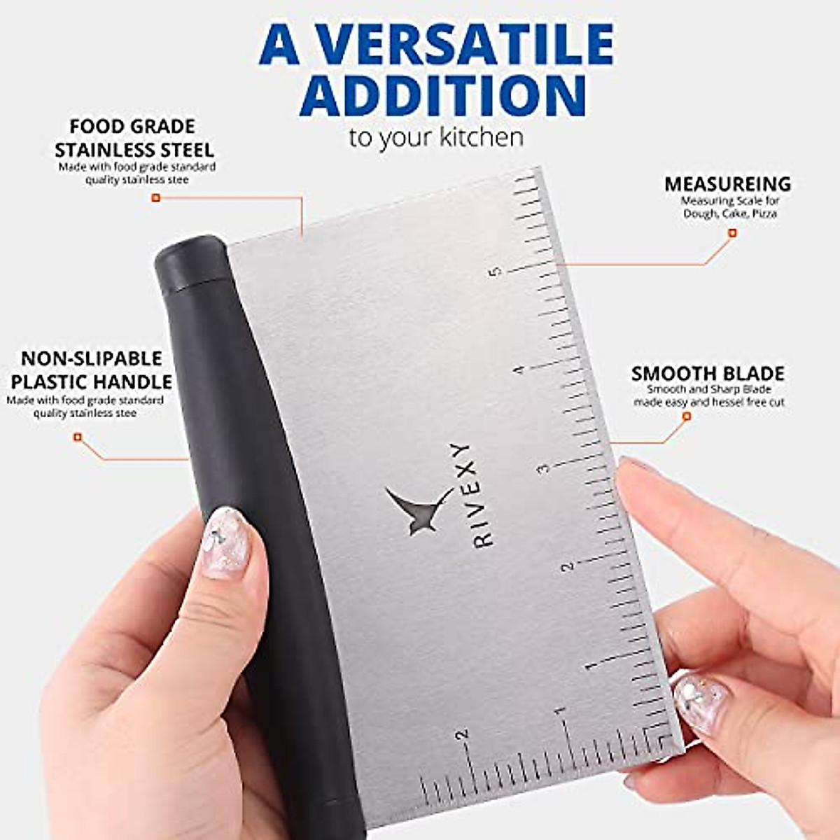 Rivexy Griddle Scraper Stainless Steel – Grill Scraper for Griddle, Griddle Scraper Tool, Flat Top Grill Scraper, Dough Scraper use for Chopping, Dicing, Cutting, Mixing Food and Cleaning