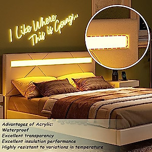LIKIMIO Queen Bed Frame with LED Lights, Modern PU Leather Upholstered Platform Bed with Headboard, No Box Spring Needed/Noise-Free/Easy Assembly, White
