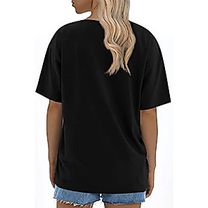 ATHMILE Womens Oversized T Shirts Loose Fit Crewneck Short Sleeve Tops Summer Casual Blouse Y2K Basic Tee 2023 Black