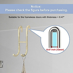 BWE 2 Pack Shower Door Hooks,304 Stainless Steel Over Door Hooks,Towel Hooks for Bathroom Frameless Glass Shower Door 0.47"(12mm),Drilling-Free Hanger Shower Hooks,Brushed Gold