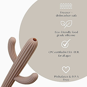 Hollow Teething Tube, Silicone teether, Ages 0+ BPA Free with Cleaning Brush, Teething Straws for Babies, freezable Baby teether, Teething Sticks for Babies(1 Pack) (Sahara) Wolf+Sheep