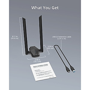 BrosTrend USB WiFi 6 Adapter AX1800 Long Range USB WiFi Adapter for PC Laptop Desktop 5GHz/1201Mbps + 2.4GHz/574Mbps Wireless Dongle with 2X High Gain Wi-Fi Antennas for Windows 11/10 ONLY