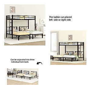 Bellemave Metal Triple Bunk Beds Frame, Twin Over Twin & Twin Bunk Bed with Guardrails, Can Be Separated into 3 Twin Beds for Kids, Teens, Adults, No Box Spring Needed (Black)