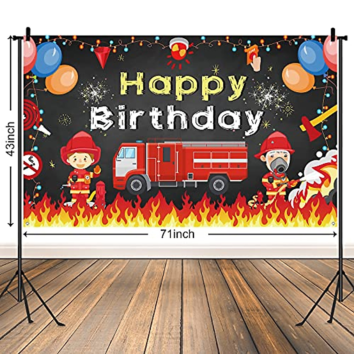 Firetruck Birthday Party Supplies Decorations Firetruck Theme Backdrop Background Banner for Boys Girls Birthday Party Favor Fireman Firefighter Red Firetruck Kids Party Photo Booth Cake Table Decor