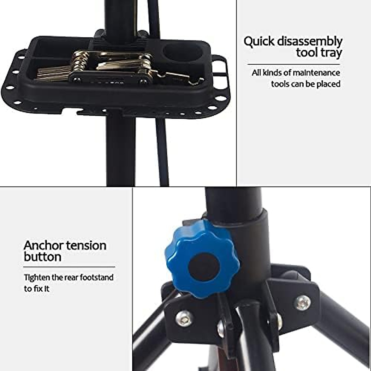 Cross Land Bike Repair Stand with Quick Release Bicycle Maintenance Rack Bike Workstand Height Adjustable and Portabl with Tool Tray Extensible Bike Repair Rack for Road & Mountain Bikes