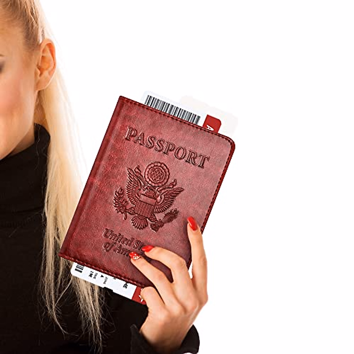 Passport and Vaccine Card Holder Combo with Vaccine Card Slot, Passport Wallet/ Cover/Case/Holder for Women and Men（AC-Wine red）