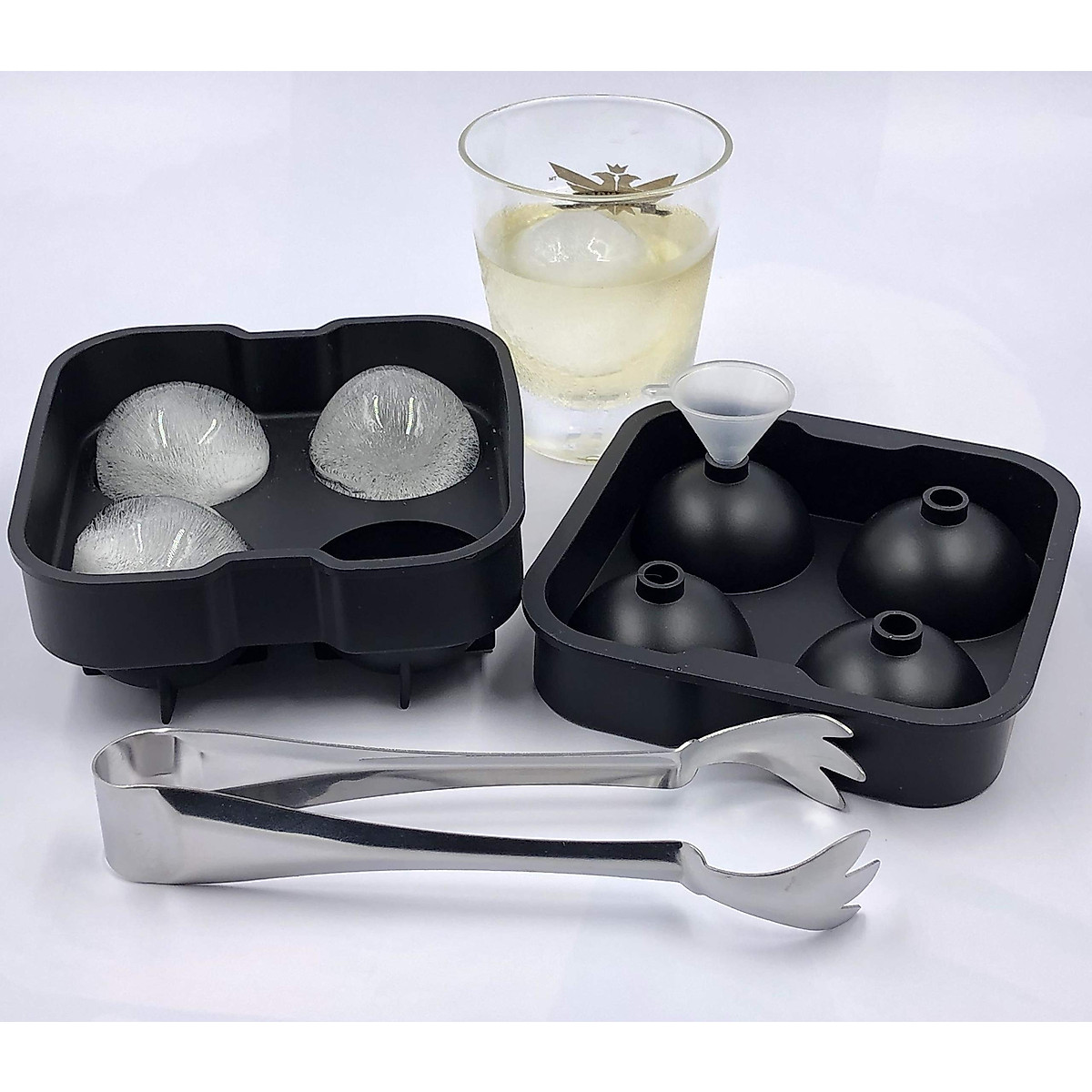 Stainless Steel Whiskey Stones, Beverage chilling Rocks, Reusable stainless steel ice balls with Sphere Ice ball tray. Total set of 7