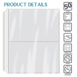 Recipe Card Page Protectors, 50 Count, 4 x 6 inch Pockets, 2 Pockets Per Page, (for 8.5"x 9.5" Binders),by Better Kitchen Products, Recipe Book Pocket Page Refill Sheets, Side Margin Loading,