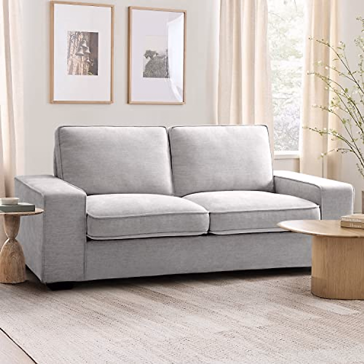 MAEVIS 71.25'' Modern Loveseat Sofa for Living Room,Fabric Sofa Couches for 2 Cushion with Solid Wood Frame,High Density Cotton,Comfy Futon Couch with Removable Back Cushion for Small Space(Grey)