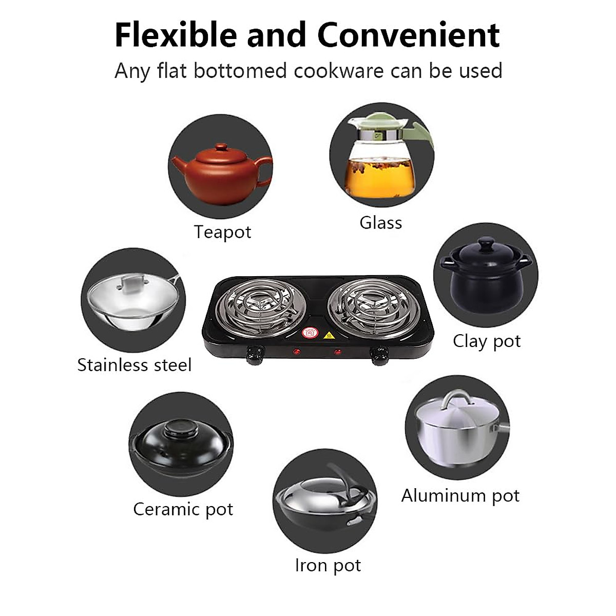 Timoau Electric Countertop Burner, Double Burner, 2000W Induction Cooktop, Portable Electric Hot Plate, 5 Level Adjustable Temperature Control Cooking Ranges for Home Dorm Camping Cooking