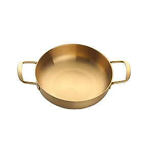 10in Stainless Steel Everyday Pan Color Me Korean Noodle Ramen Pot Small Stockpots Pasta Pots Stir Fry Pan Omelet Paella Pans Small Pots for Home and Outdoor, Dishwasher Safe, Eco Friendly(1pcs)(Gold)