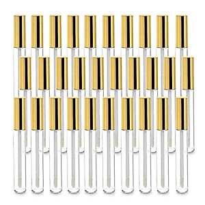 Vumdua 30 Pcs 10ml Empty Lip Gloss Tubes Containers, Refillable Lip Balm Bottles for DIY Makeup Such as Lip Samples, Homemade Lip Balm (Gold)