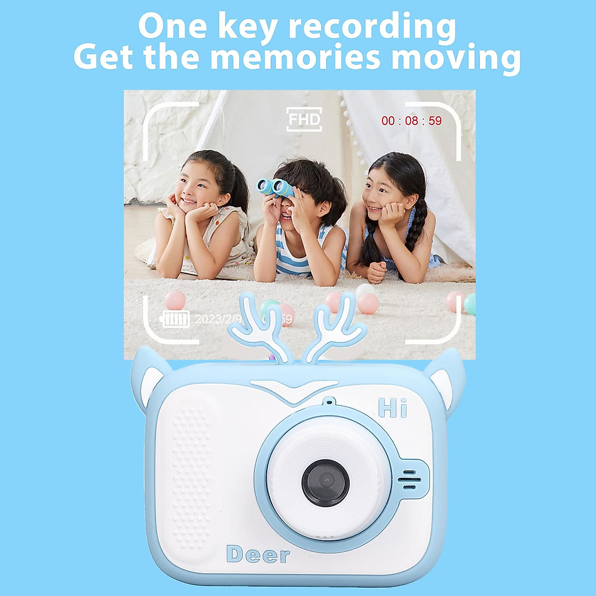 20MP Kid Camera, 2 Inch Color Display Timer Video 1080P USB Digital Camera with Card Reader for School (Blue+White)