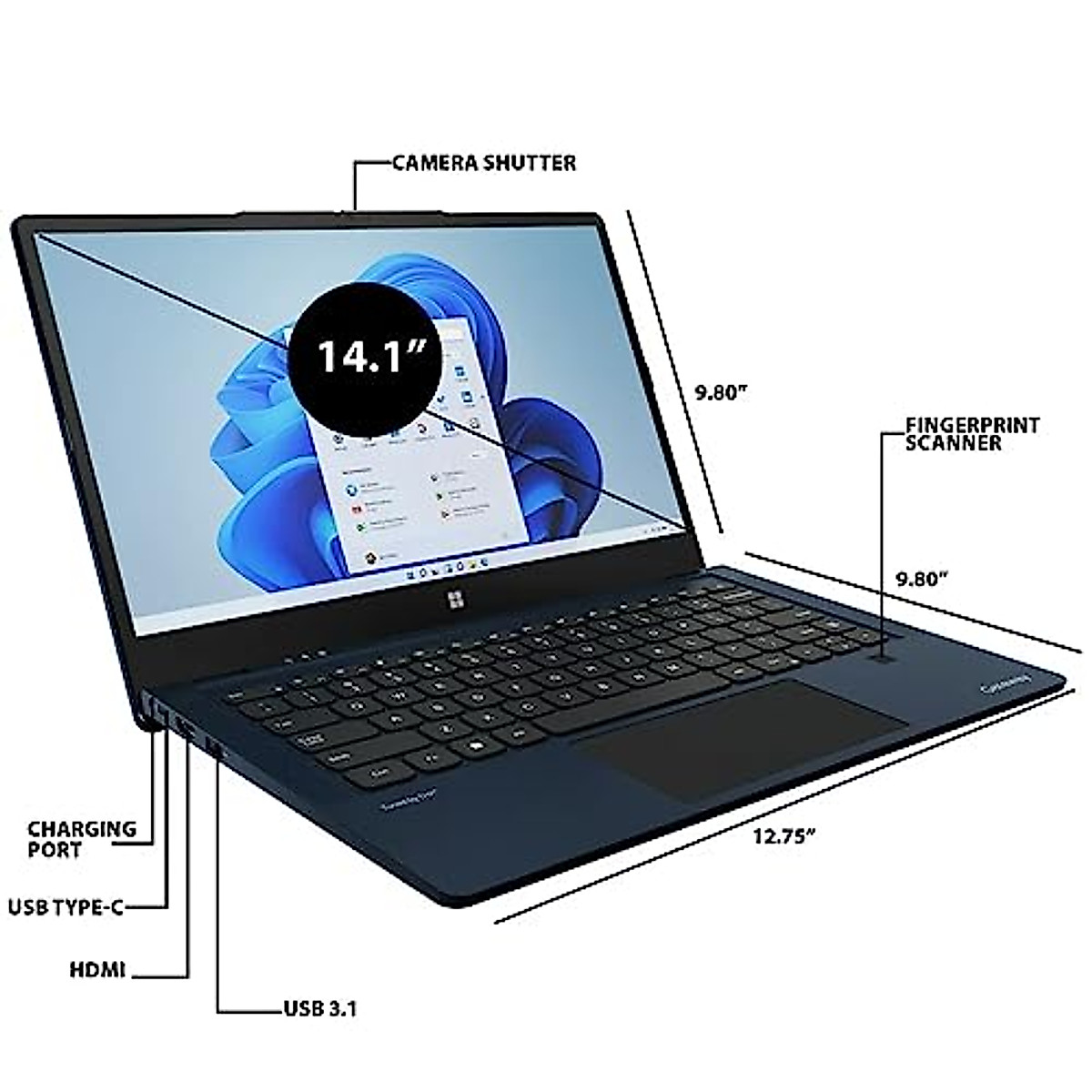 Gateway Ultra Slim Notebook, 14.1" FHD Touchscreen Display, Intel Core i5-1235U Up to 4.40 GHz, 8GB RAM, 1TB SSD, Fingerprint Scanner, Tuned by THX Audio, 2MP Camera, USB-C, HDMI, Win 11 Pro, Blue