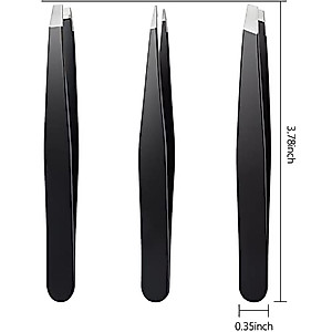 TOPMEET Eyebrows Tweezers Set,Stainless Steel Precision Remover Kit for Facial Hair, Inward Growing Hair and Splinter,Suitable for Women, Men (Black)