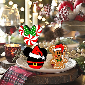 3pcs Mouse Christmas Table Decorations Double-Printed Tiered Tray Sign Xmas Wooden Decor Cute Themed Christmas Home Table Decorations Wood Sign for Winter Holiday Party Supplies