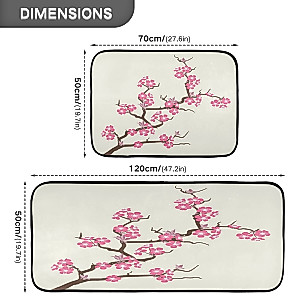 ALAZA Cherry Blossom Flower Blossom Floral Non Slip Kitchen Floor Mat Set of 2 Piece Kitchen Rug 47 x 20 inches + 28 x 20 inches for Entryway Hallway Bathroom Living Roo