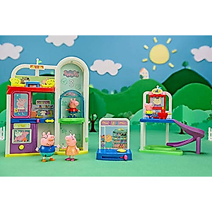 Peppa Pig Shopping Mall with Family, Includes 1 Connectable Mall Playset, 4 Character Toy Figures, 2 Chairs, 1 Pizza Table, 1 Toy Boat – for Kids - AMAZON EXCLUSIVE