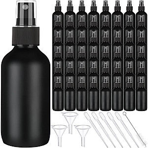 Nuogo 50 Pieces Mini Glass Spray Bottles Bulk 4 Oz Spray Bottles Fine Mist Glass Bottles with Funnel Dropper and Cleaning Brush Refillable for Essential Oils, Perfumes and Aromatherapy (Black)