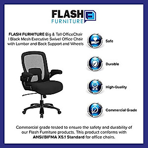 Flash Furniture Big & Tall Office Chair | Black Mesh Executive Swivel Office Chair with Lumbar and Back Support and Wheels