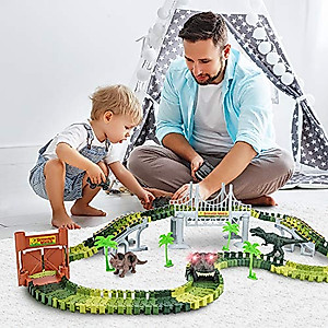 Dinosaur Toys,Create A Dinosaur World Road Race,Flexible Track Playset and 2 pcs Cool Dinosaur car for 3 4 5 6 Year & Up Old boy Girls Best Gift