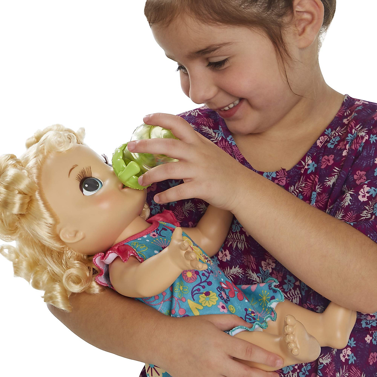 Baby Alive Happy Hungry Baby Blond Curly Hair Doll, Makes 50+ Sounds & Phrases, Eats & Poops, Drinks & Wets, for Kids Age 3 & Up, Brown/A (E4894)
