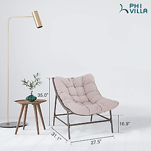 PHI VILLA Outdoor Papasan Chairs Set of 2, Oversized Scoop Wicker Chairs with Cushions & Steel Frame, Double Comfy Conversation Reading Chairs Furniture for Apartment Patio, Porch, Deck, Balcony