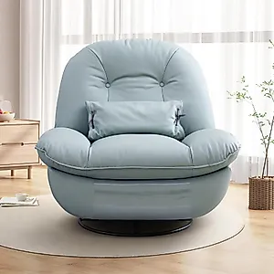 COOSLEEP Oversized Power Swivel Recliner Chair Rocker with 43.5'' Oversized Sitting Width and 270° Swivel,360° Surround Sound and Breathing Lighting,Comes with a 3-in-1 Pillow, 380 Lbs Capacity(Blue)