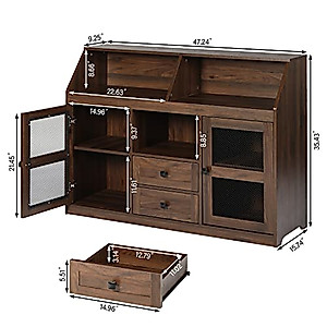 AILEEKISS 47'' Sideboard Buffet Cabinet Modern Kitchen Pantry Storage Cabinet with Drawers & Shelves for Home Kitchen, Dinning Room, Living Room, Hallway, Entrance (Brown02)