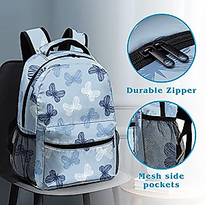 Dacawin Blue Butterfly Backpack Cute Butterflies Pattern Bookbag Lightweight Durable School Bag Kindergarten Preschool Toddler Backpacks for Teen Girls Boys