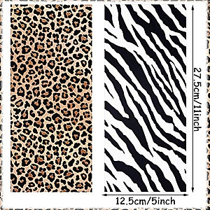 100 Pieces Leopard and Zebra Print Cellophane Bags Animal Print Party Supplies Bags Sealable Treat Bags with a Roll of White Ribbon for Chocolate Candy Snacks Cookies Zoo or Jungle Party