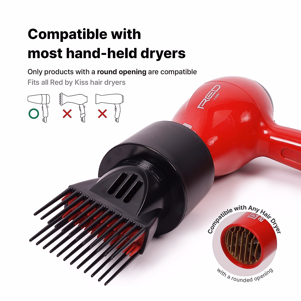 Red by Kiss Universal Detangling Blow Dryer Hair Styling Pik – Compatible with all Hair Dryers