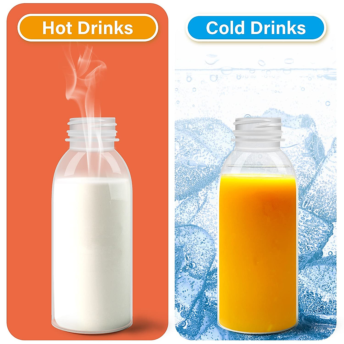 EONJOE Dishwasher Safe 16oz Plastic Bottles with Caps Reusable BPA Free PP5 Juice Milk Water Smoothie Bottle Heat-Resistant Refillable